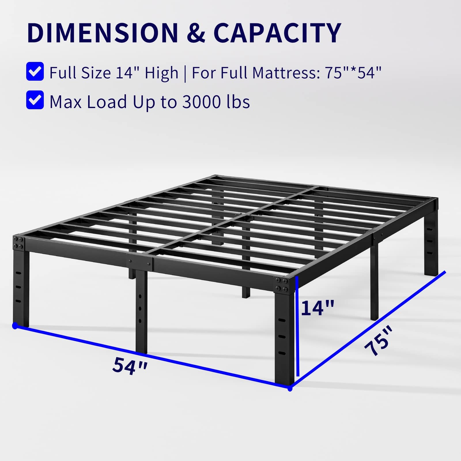 Neslime 14 Inch Full Size Bed Frame No Box Spring Needed, Heavy Duty Metal Platform Bed Frame Full, Heavy Duty, Easy Assembly and Noise Free, Black