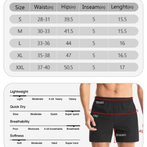 Aolesy Men's Gym Shorts 5 Inch Quick Dry Workout Running Shorts with Zipper Pockets Lightweight Sports Athletic Shorts for Men Black