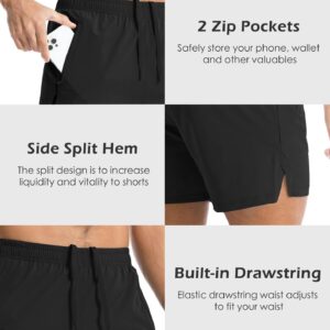 Aolesy Men's Gym Shorts 5 Inch Quick Dry Workout Running Shorts with Zipper Pockets Lightweight Sports Athletic Shorts for Men Black