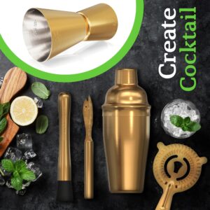 Highball & Chaser Cocktail Shaker Set: Bartender Kit for Home Bar Mixology Cocktail Bar Set Plus E-Book with 30 Recipes (Antique Gold)