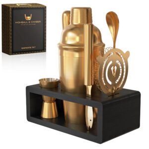 Highball & Chaser Cocktail Shaker Set: Bartender Kit for Home Bar Mixology Cocktail Bar Set Plus E-Book with 30 Recipes (Antique Gold)