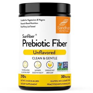 sandhu's prebiotic fiber supplement powder –30 servings- sunfiber® –low fodmap unflavored supplement for digestive & colon health –- gluten free powder – supports gut health in men & women