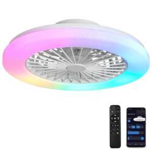 dllt low profile ceiling fan with light smart bladeless ceiling fans with rgb lights changing led 3 wind speeds festival ambient flush mount fan light for bedroom livingroom children's room