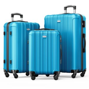 strenforce 3-piece (20/24/28)" suitcase set spinner wheels abs lightweight luggage sets with tsa lock, lake blue