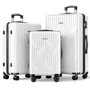 strenforce luggage sets lightweight suitcase double wheels tsa lock 3-piece set (20/24/28), white