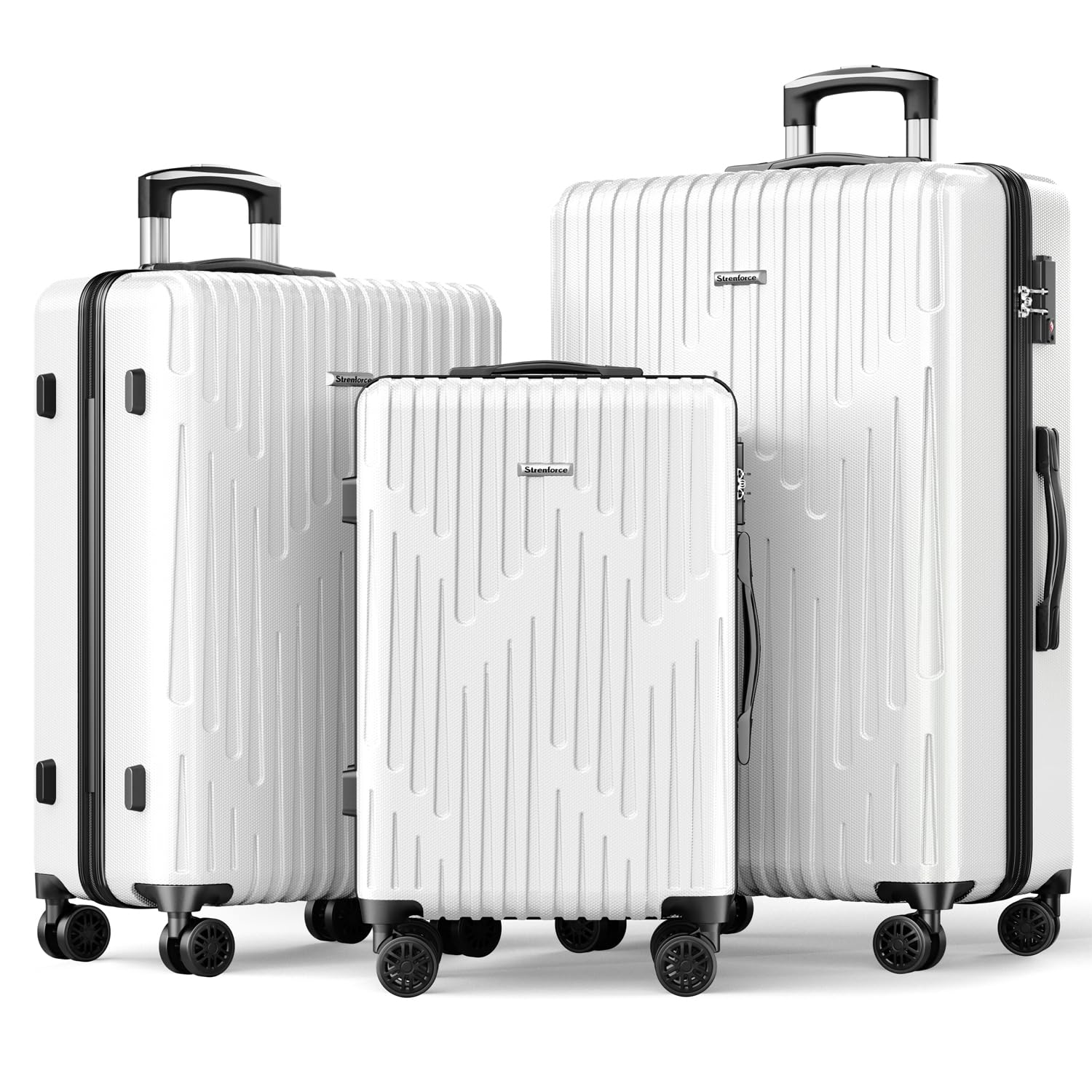 Strenforce Luggage Sets Lightweight Suitcase Double Wheels TSA Lock 3-Piece Set (20/24/28), white