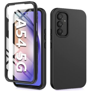 fntcase for samsung galaxy a54 5g case: shockproof protective silicone phone cases - slim full protection cell phones cover with screen protector - dual layer rugged cell covers black