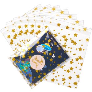 coqofa 100 pcs star printed sealable gift wrap cello cellophane bags self sealing adhensive treat bags party favor bags (4x6inch, gold)…