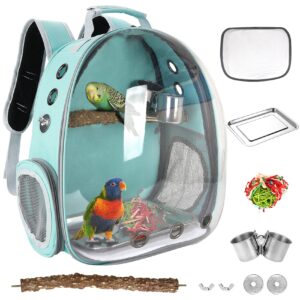 bird carrier backpack travel cage with perch, breathable clear parrot cockatiel cage with toy stainless steel food bowl tray for conures parakeet budgie canary lovebirds, small animal pet carrier bag