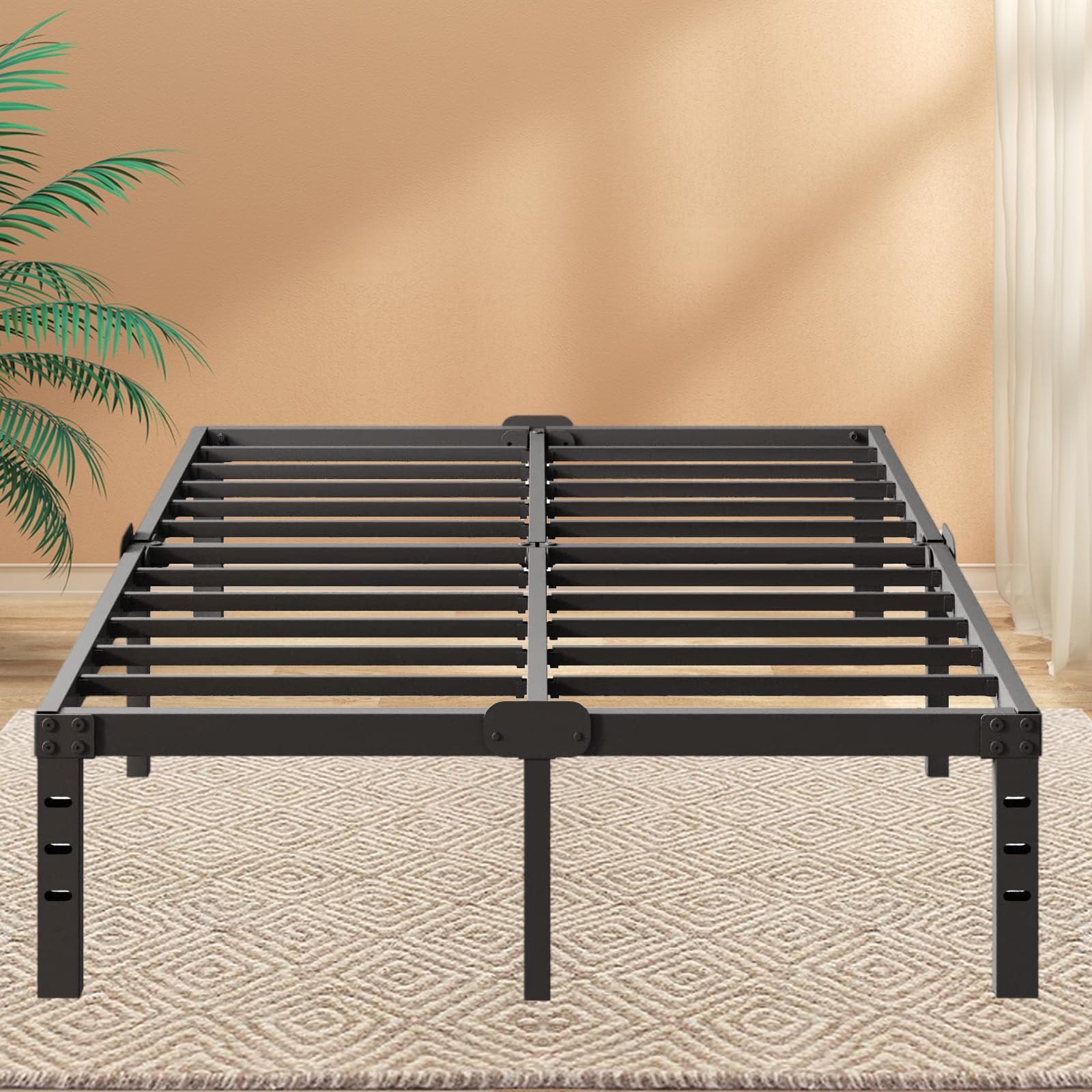 Kilyssa Full Size Bed Frame 16 Inch Black Heavy Duty Metal Platform/Maximum Storage/Mattress Foundation/Steel Slats Support/Noise Free/No Box Spring Needed