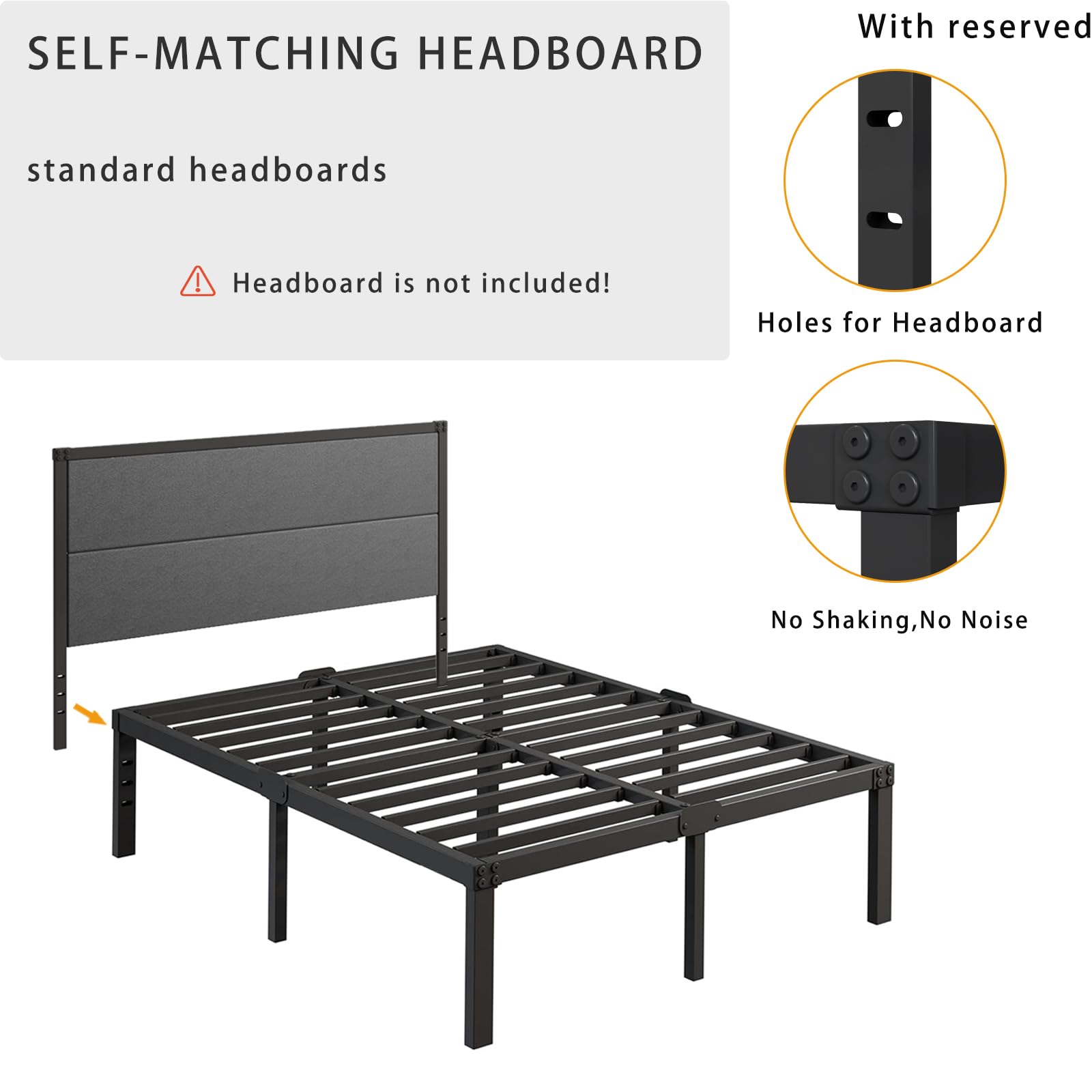 Kilyssa Full Size Bed Frame 16 Inch Black Heavy Duty Metal Platform/Maximum Storage/Mattress Foundation/Steel Slats Support/Noise Free/No Box Spring Needed