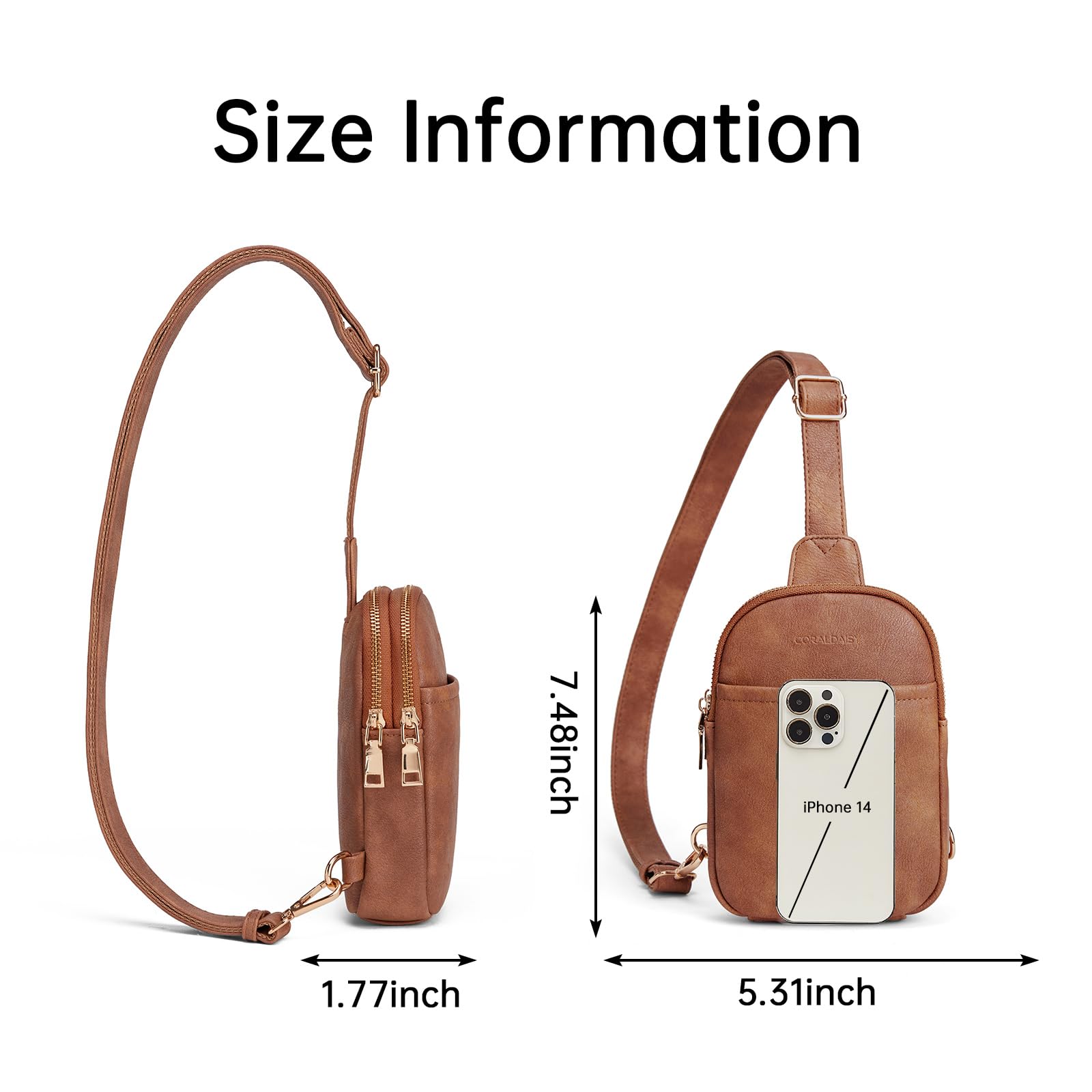 CORALDAISY Sling Bag for Women Fanny Pack Crossbody Bags for Women Vegan Leather Small Cell Phone belt bag for Travel Purse hobo bags Gifts for Her brown