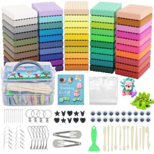 rubfac polymer clay kit, 50 colors modeling clay for kids diy starter kits, non-toxic oven bake clay with sculpting tool accessories and storage box for beginner artist diy