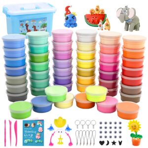 rubfac air dry clay for kids, 50 colors diy modeling clay kit with accessories in container box magic clay for arts crafts diy gift