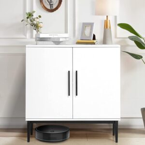 kfo storage cabinet with doors, white accent cabinet, modern free standing cabinet, sideboard with metal base for bedroom, living room, kitchen and office