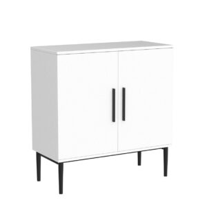 KFO Storage Cabinet with Doors, White Accent Cabinet, Modern Free Standing Cabinet, Sideboard with Metal Base for Bedroom, Living Room, Kitchen and Office