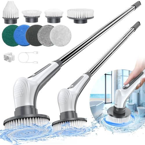 Electric Spin Scrubber, 10 in 1 Airpher Cordless Cleaning Brush IPX8 with 9 Replaceable Brush Heads and 4 Tier Removable Handle, Power Shower Scrubber for Bathroom, Tub, Tile, Floor, Kitchen, Window