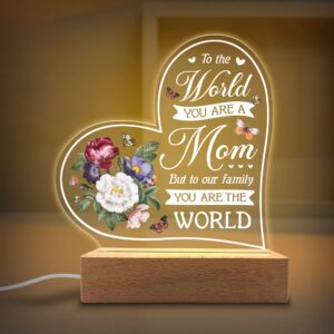 kitchenvoy acrylic night light gift for mother - to our family you are the world - acrylic light gift for mom from son, daughter on mothers day - birthday gifts to mom