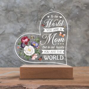 KITCHENVOY Acrylic Night Light Gift for Mother - to Our Family You are The World - Acrylic Light Gift for Mom from Son, Daughter on Mothers Day - Birthday Gifts to Mom