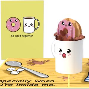 funny valentines day card for him | pop up cards of cute donut inside 3d coffee cup valentine day cards | anniversary cards for husband from wife | naughty birthday card for boyfriend, bf, men