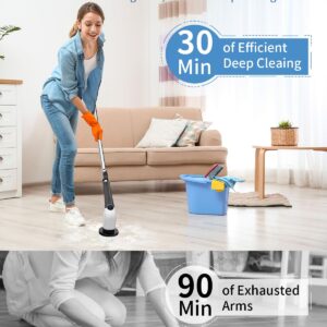 Electric Spin Scrubber, Cordless Shower Cleaning Brush with 8 Replaceable Brush Heads, 3 Adjustable Speeds, Detachable & Extendable Long Handle Scrubber for Bathroom Floor Tile, Voice Broadcast