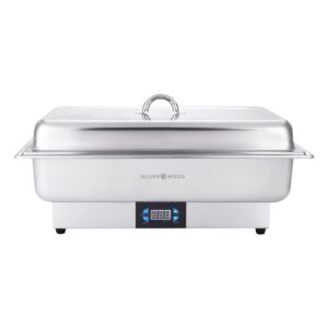 silver moon 9 qt electric chafing dish buffet set with stainless steel lid, digital display temperature full size electric chafer, chafing dish for buffet, buffet servers and food warmers for parties