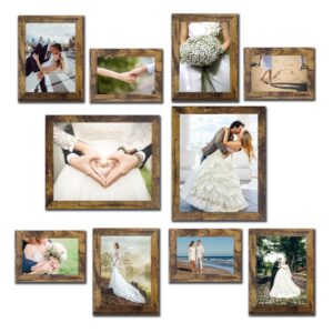 xnlkros picture frame set 10 pack, farmhouse photo frames, gallery wall frame collage, 8x10 5x7 4x6 frames in 3 different finishes picture frames for wall or desk,rustic brown