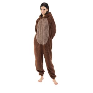 COSUSKET Snug Fit Unisex Adult Onesie Pajamas, Sherpa Bear Animal One Piece Halloween Costume Sleepwear Homewear