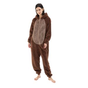 COSUSKET Snug Fit Unisex Adult Onesie Pajamas, Sherpa Bear Animal One Piece Halloween Costume Sleepwear Homewear