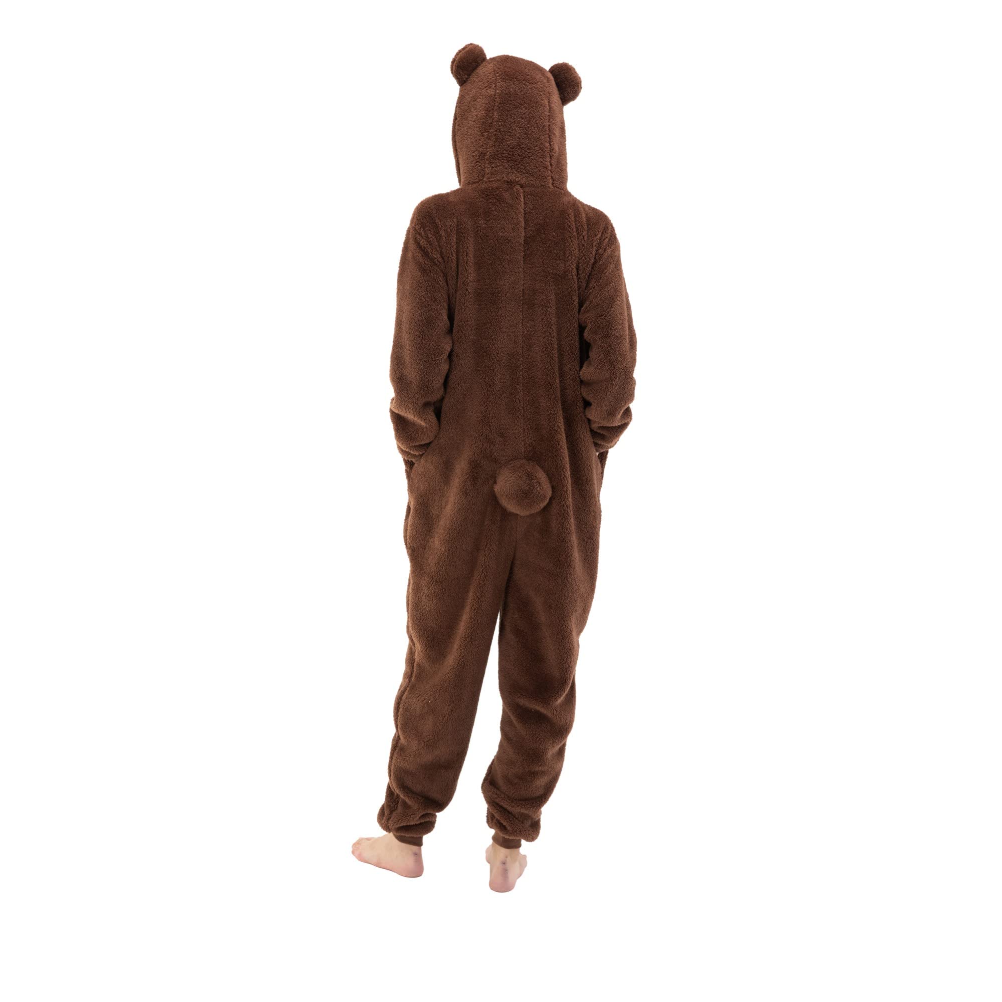 COSUSKET Snug Fit Unisex Adult Onesie Pajamas, Sherpa Bear Animal One Piece Halloween Costume Sleepwear Homewear