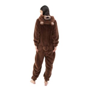 COSUSKET Snug Fit Unisex Adult Onesie Pajamas, Sherpa Bear Animal One Piece Halloween Costume Sleepwear Homewear