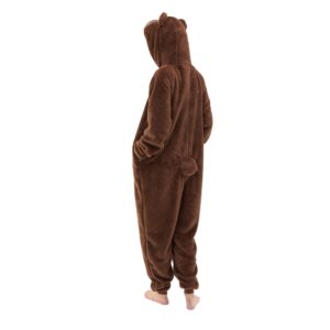 COSUSKET Snug Fit Unisex Adult Onesie Pajamas, Sherpa Bear Animal One Piece Halloween Costume Sleepwear Homewear