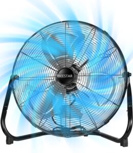 beestar 20 inch floor fan,high velocity fan with 3-speeds&adjustable tilting head,heavy duty metal industrial fan for shop, garage,commercial, residential, and greenhouse,black (20 inch)