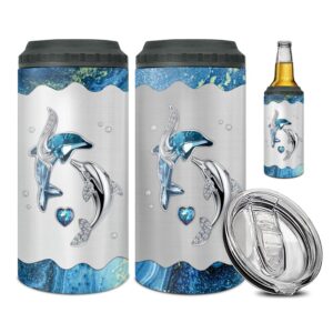 wassmin dolphin tumbler can cooler 4-in-1 dolphin gift for women girls teen dolphins jewelry drawings stainless steel insulated tumblers 16oz cup witj lid birthday christmas presents