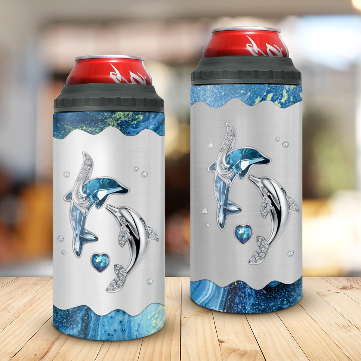 Wassmin Dolphin Tumbler Can Cooler 4-in-1 Dolphin Gift For Women Girls Teen Dolphins Jewelry Drawings Stainless Steel Insulated Tumblers 16oz Cup witj Lid Birthday Christmas Presents