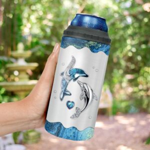 Wassmin Dolphin Tumbler Can Cooler 4-in-1 Dolphin Gift For Women Girls Teen Dolphins Jewelry Drawings Stainless Steel Insulated Tumblers 16oz Cup witj Lid Birthday Christmas Presents