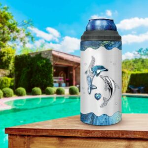 Wassmin Dolphin Tumbler Can Cooler 4-in-1 Dolphin Gift For Women Girls Teen Dolphins Jewelry Drawings Stainless Steel Insulated Tumblers 16oz Cup witj Lid Birthday Christmas Presents