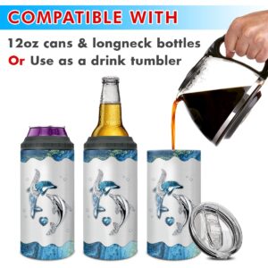 Wassmin Dolphin Tumbler Can Cooler 4-in-1 Dolphin Gift For Women Girls Teen Dolphins Jewelry Drawings Stainless Steel Insulated Tumblers 16oz Cup witj Lid Birthday Christmas Presents