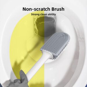 DCBRAA 1 Pack Silicone Toilet Brush,Toilet Long Handle Cleaner Brush Set Toilet Bowl Brushes and Holder for Bathroom,Floor Standing & Wall Mounted Toilet Cleaner Brush,(White)