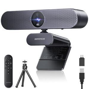 depstech webcam 4k, zoomable webcam with microphone and remote, equipped with sony sensor, 3x digital zoom, noise-canceling mics, auto-focus computer camera for pc/mac/laptop/zoom/teams/obs/google