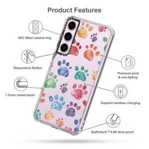 MOSNOVO for Galaxy S23 Case, [Buffertech 6.6 ft Drop Impact] [Anti Peel Off] Clear Shockproof TPU Protective Bumper Phone Cases Cover with Colorful Paw Design for Samsung Galaxy S23