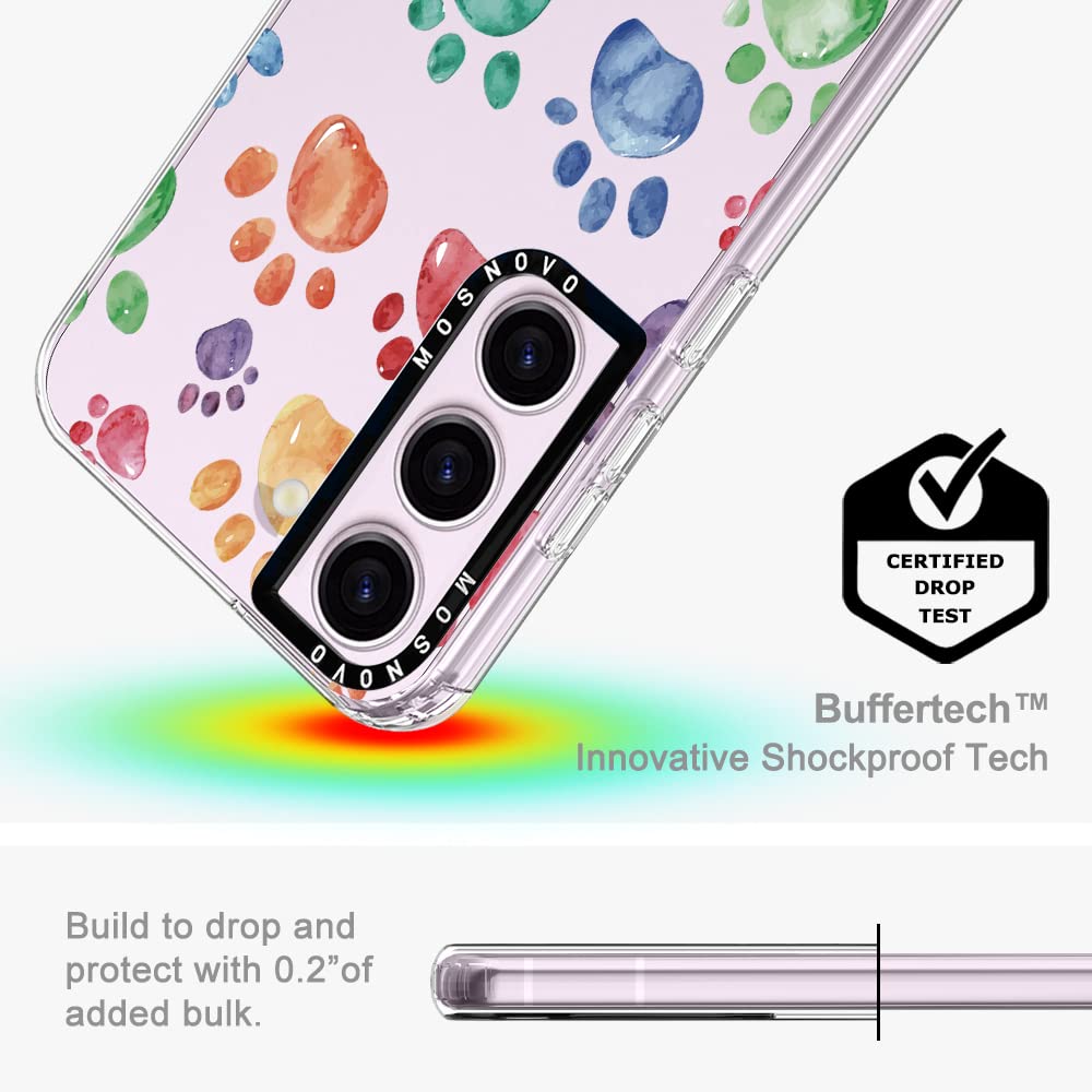 MOSNOVO for Galaxy S23 Case, [Buffertech 6.6 ft Drop Impact] [Anti Peel Off] Clear Shockproof TPU Protective Bumper Phone Cases Cover with Colorful Paw Design for Samsung Galaxy S23