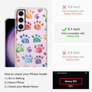 MOSNOVO for Galaxy S23 Case, [Buffertech 6.6 ft Drop Impact] [Anti Peel Off] Clear Shockproof TPU Protective Bumper Phone Cases Cover with Colorful Paw Design for Samsung Galaxy S23