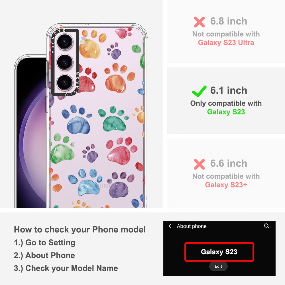 MOSNOVO for Galaxy S23 Case, [Buffertech 6.6 ft Drop Impact] [Anti Peel Off] Clear Shockproof TPU Protective Bumper Phone Cases Cover with Colorful Paw Design for Samsung Galaxy S23