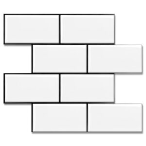 stickgoo 10-sheet backsplash peel and stick subway tile, self adhesive vinyl wall tiles, stick on backsplash for kitchen and bathroom(thicker design, white with black grout)