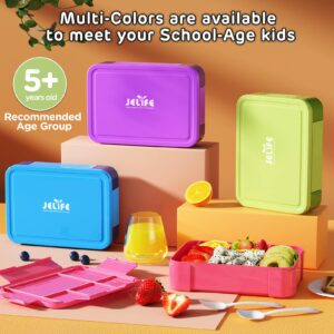 Jelife Bento Box Kids Lunch Box - 1450ml Large Leakproof 6 Compartments Kids Lunchbox Toddler Bento Box with Utensils for School, Book-Style Reusable Lunch Snack Containers for Daycare