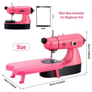 Flying Banana Mini Sewing Machine for Beginners, Girls Sewing Machine Ages 8-12 Kids, Pink Sewing Machine Lightweight Small Electric Maquina De Coser with Extension Table, LED Light