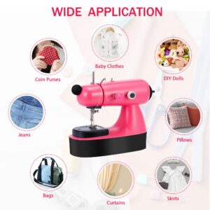 Flying Banana Mini Sewing Machine for Beginners, Girls Sewing Machine Ages 8-12 Kids, Pink Sewing Machine Lightweight Small Electric Maquina De Coser with Extension Table, LED Light