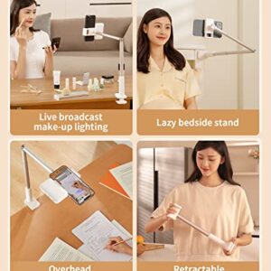 yAyusi Overhead Phone Mount for Recording,Phone Stand for Recording Overhead,Articulating Arm Cell Phone Holder with LED Ring Light,Desk/Bedside Tripod for YouTube Live Stream Cooking Video Recording