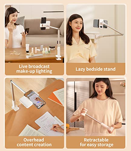 yAyusi Overhead Phone Mount for Recording,Phone Stand for Recording Overhead,Articulating Arm Cell Phone Holder with LED Ring Light,Desk/Bedside Tripod for YouTube Live Stream Cooking Video Recording